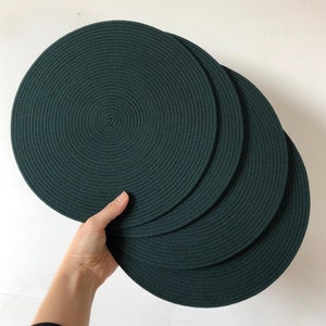 Emerald Green Cotton Rope Placemats: Round Table Decor, Festive Dining ...