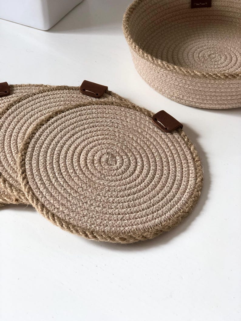 Cotton Rope Rustic Coasters, Natural Jute Coasters, Coasters Set of 4/6 ...