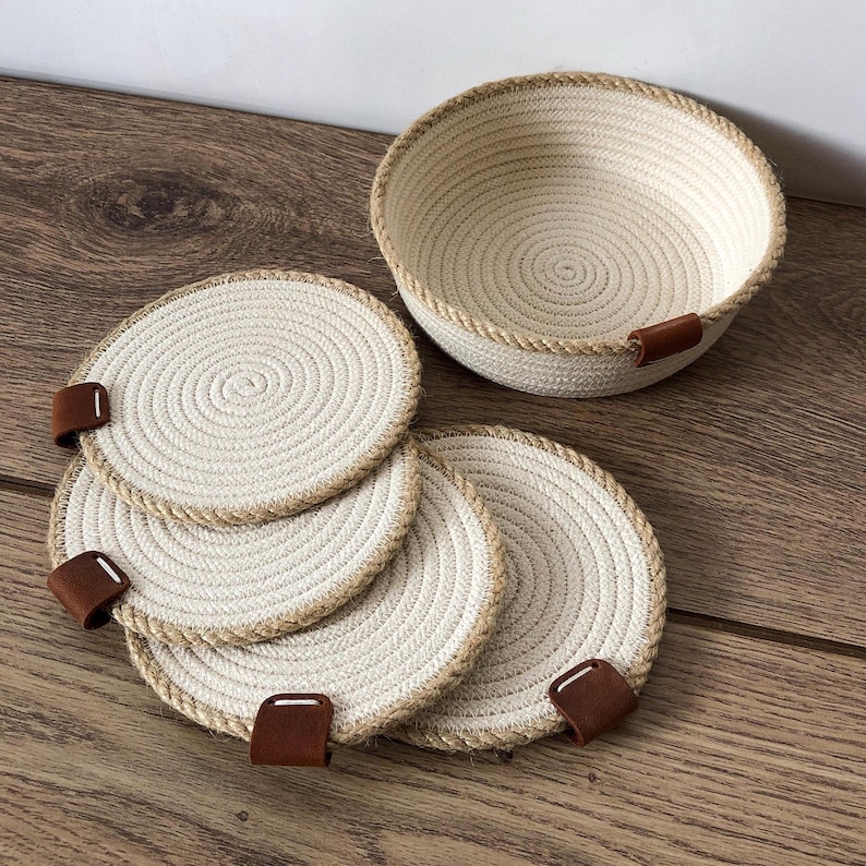 Cotton Rope Rustic Coasters, Natural Jute Coasters, Coasters Set of 4/6 ...