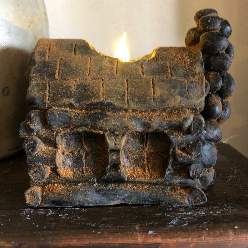 Blackened Beeswax Large Log Cabin Flicker Light #572~primitive~rustic ...