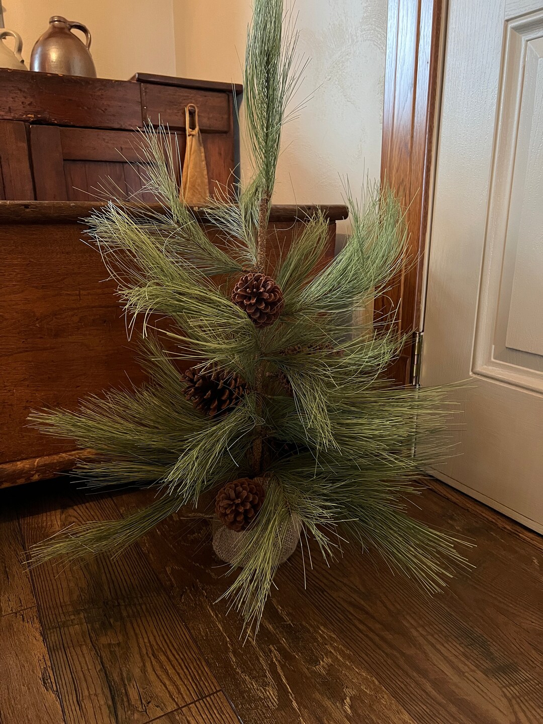 Long Needle Pine Tree With Pinecones and Burlap Base~christmas Tree ...