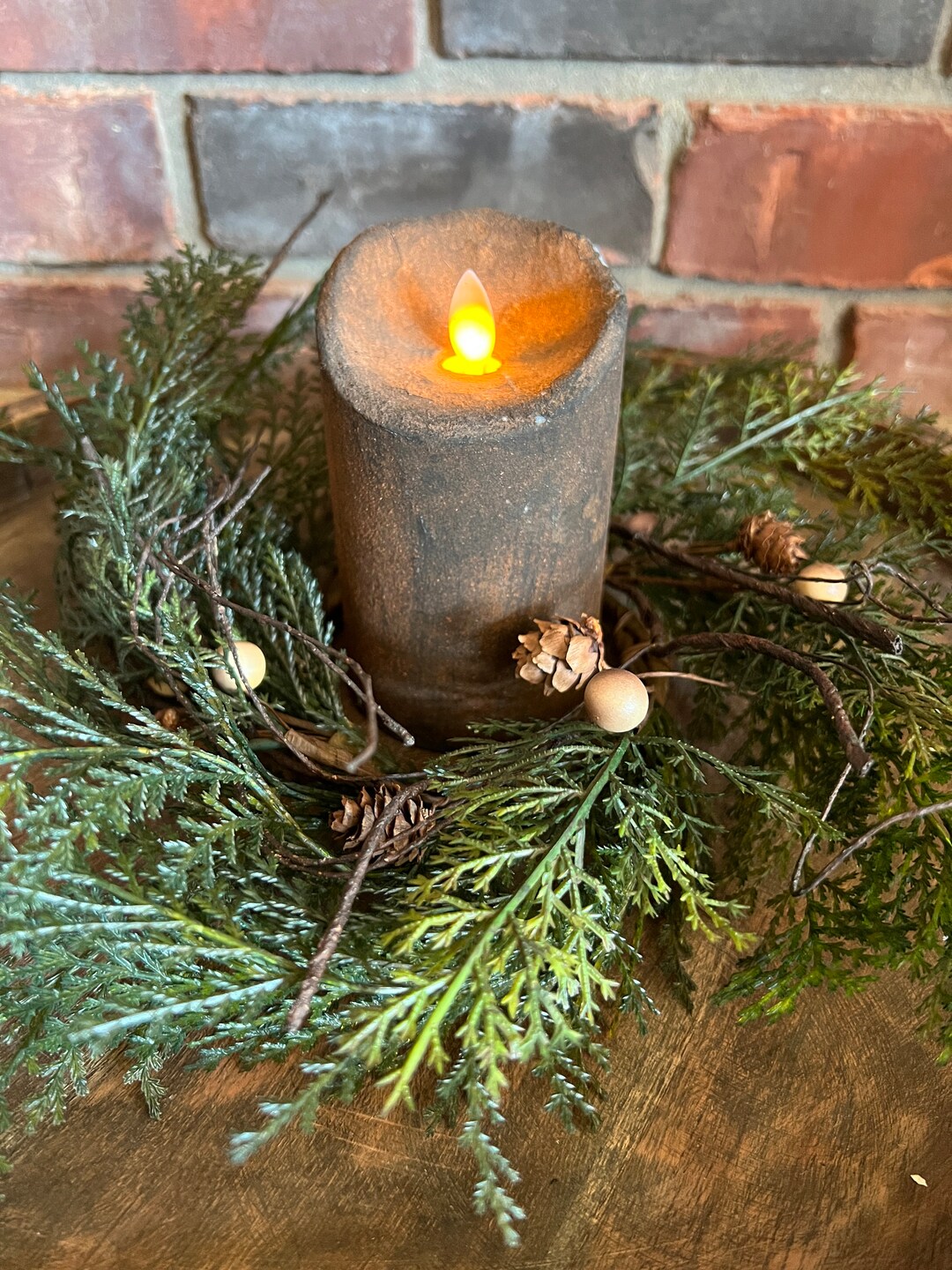Dark Green Artificial Juniper Candle Ring/wreath~ Christmas~winter ...