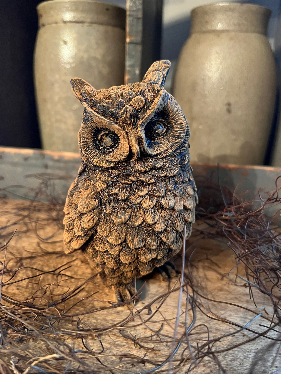 Blackened Beeswax Owl #601~bird~primitive~cinnamon~barn Owl~ - Etsy