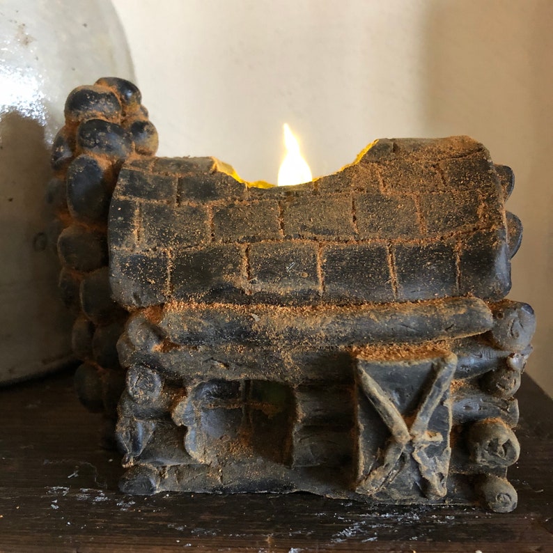 Blackened Beeswax Large Log Cabin Flicker Light #572~primitive~rustic ...