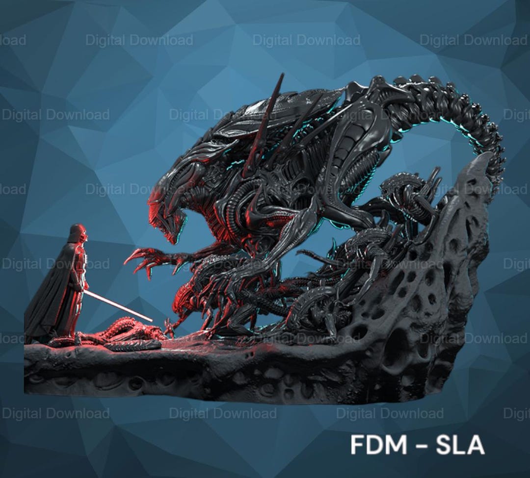 Darth Vader Vs Alien Queen Diorama STL, Darth Vader 3D Model Print ...