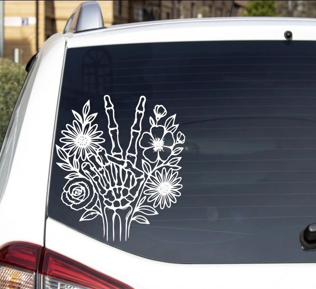 Floral Skeleton Hand Decal | Peace Sign Skull Hand Sticker | Skeleton ...