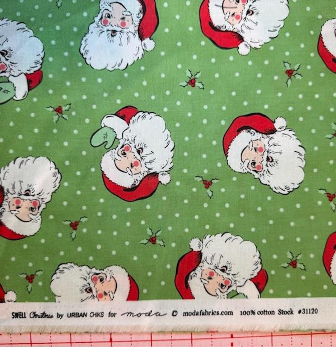 Swell Christmas Santa Fabric, Green Background Designed by Urban Chiks ...
