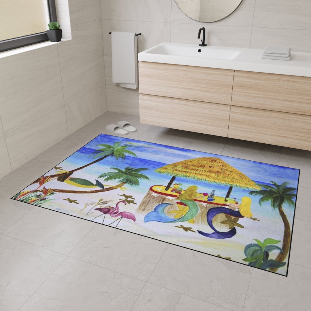 Mermaid Tiki Beach Tiki Bar, Home Coastal Rug Floor Mat for Indoor or ...