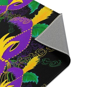 Mardi Gras Fleur De Lis and Masks on Black Indoor Chenille Area Rugs of ...