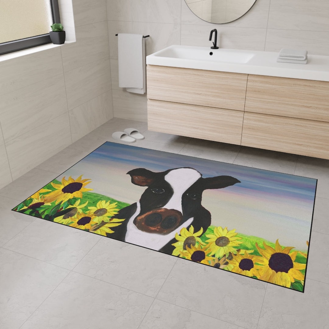 Cow and Sunflowers Field Home Design Rug Floor Mat for Indoor or ...