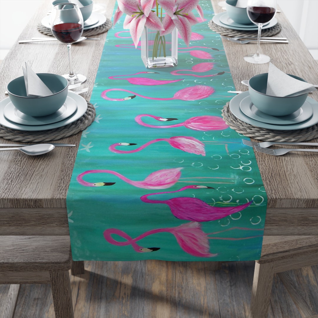 Coastal Flamingos Beach Home Design Polyester Table Runner With My Art ...