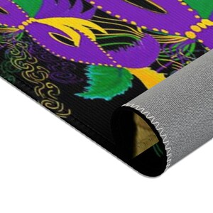 Mardi Gras Fleur De Lis and Masks on Black Indoor Chenille Area Rugs of ...