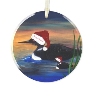 Christmas Santa Loons on the Lake Holiday Glass Ornament of My Art ...