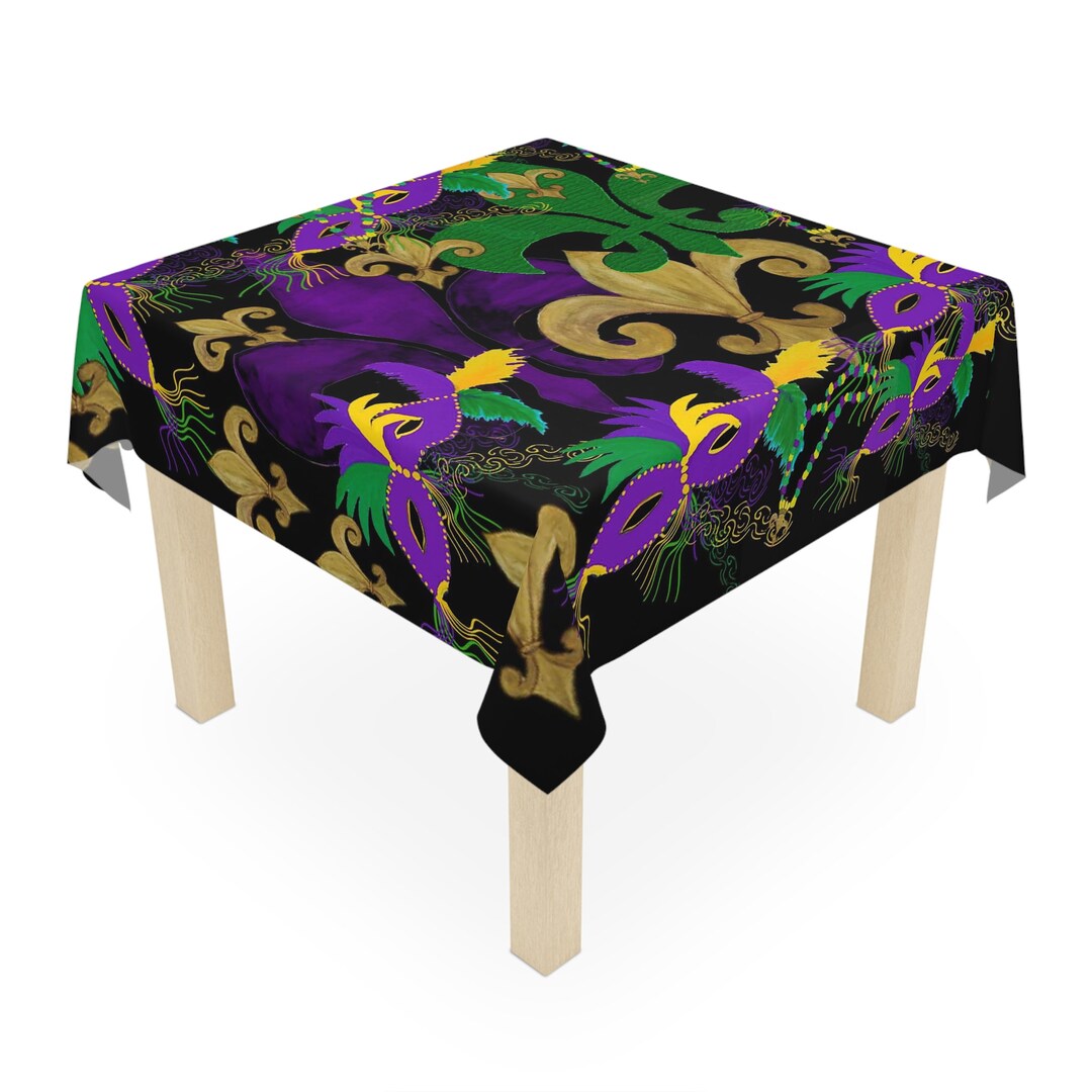 Mardi Gras Fleur De Lis and Masks Party Table Cloth With My Art. Mardi ...