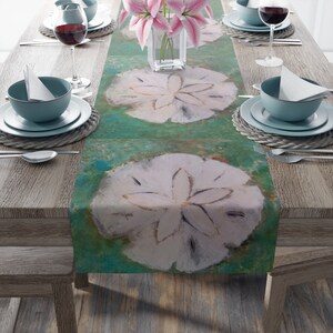 Sanddollars Coastal Seashell Design Table Runner With My Art. cotton ...