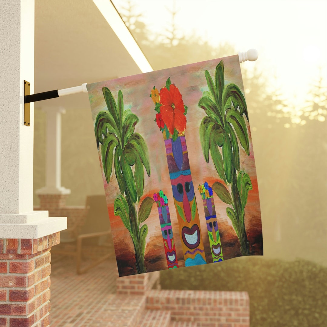 Tiki Man Tropical Home Garden & House Banner Flag With My Art. Tiki ...