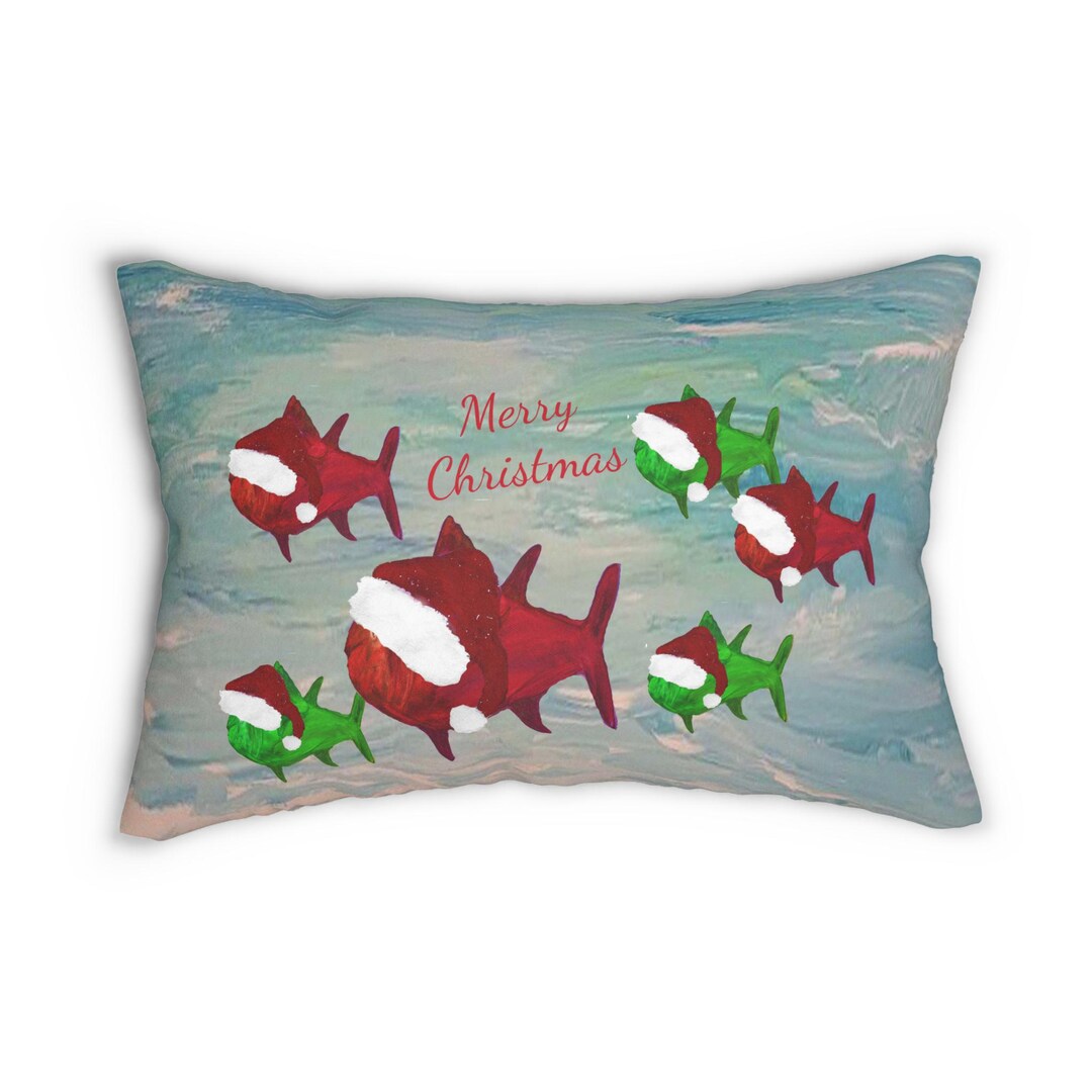 Tropical Fish Santa Hat Lumbar Pillow, Coastal Christmas Decor - Etsy
