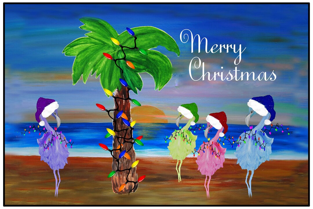 Flamingos Christmas Door Floor Mat Accent Rug Coastal Beach Holiday ...