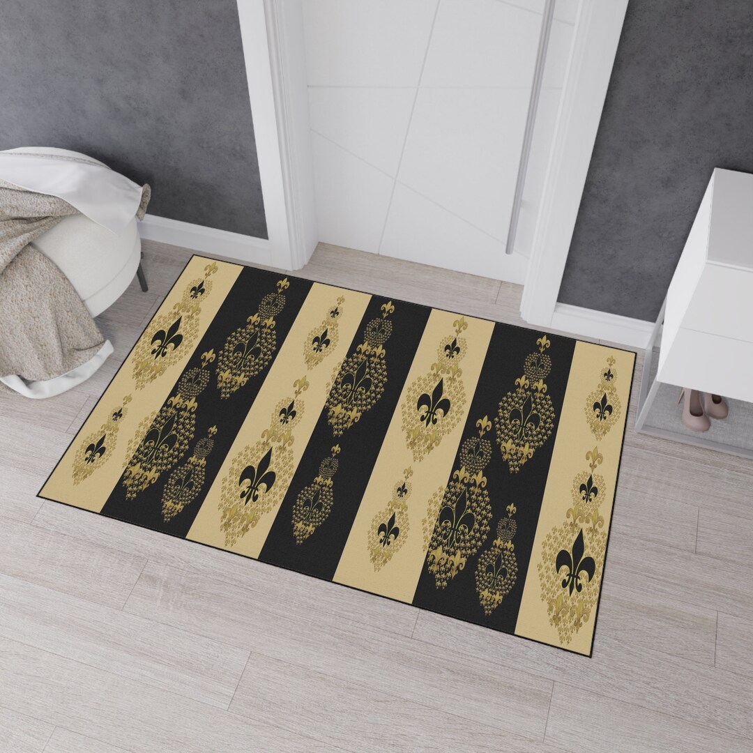 Fancy Fleur De Lis Black and Gold Floor Mat for Indoor or Outdoor With ...