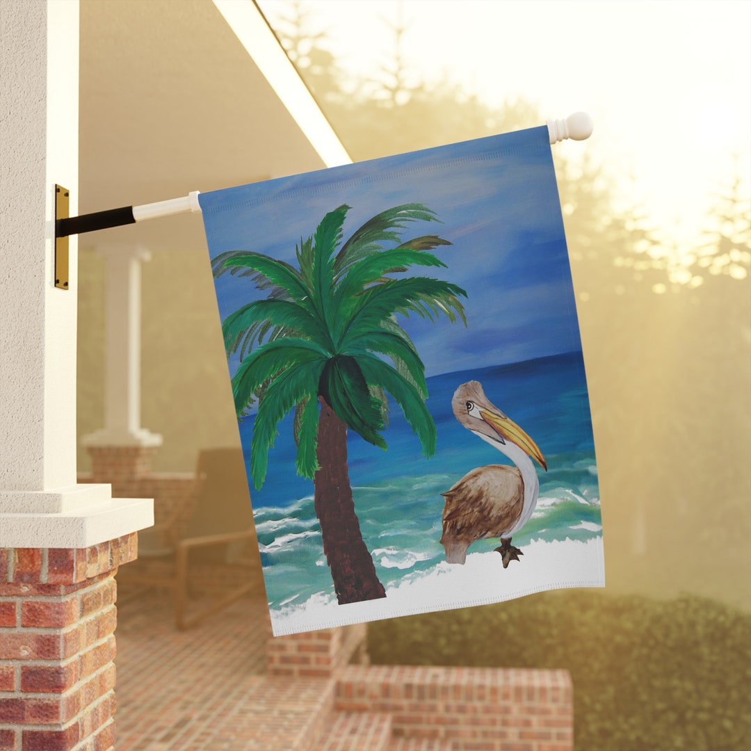 Pelican Beach Tropical Coastal Palm Trees Garden & House Banner Flag ...