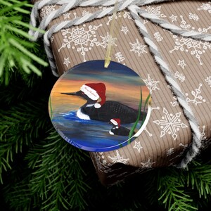 Christmas Santa Loons on the Lake Holiday Glass Ornament of My Art ...