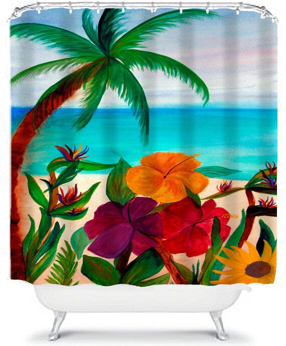 Tropical Floral Beach Art Shower Curtain Etsy