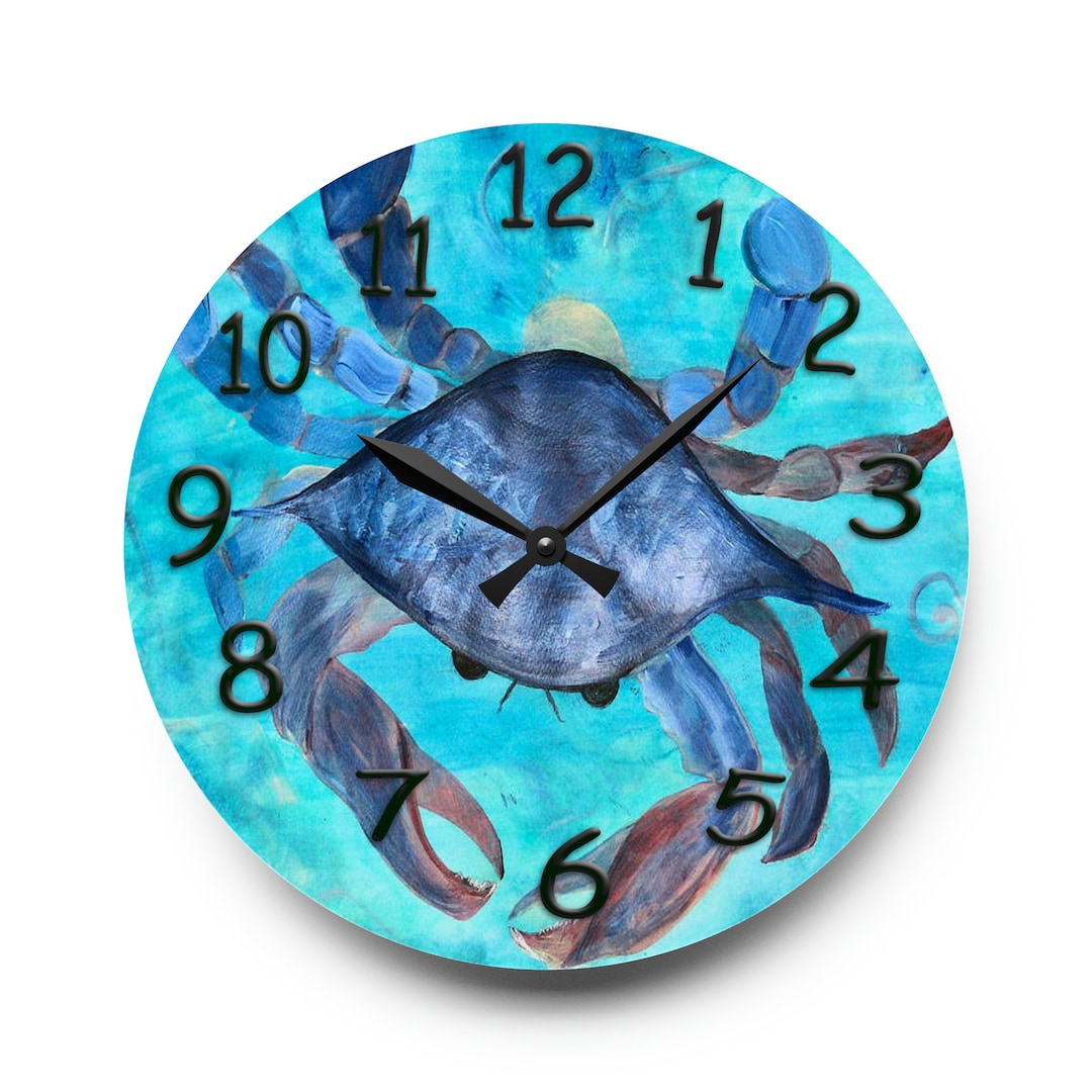 Blue Crab Coastal House Wall Clock With My Art. Crab Wall Clock is ...