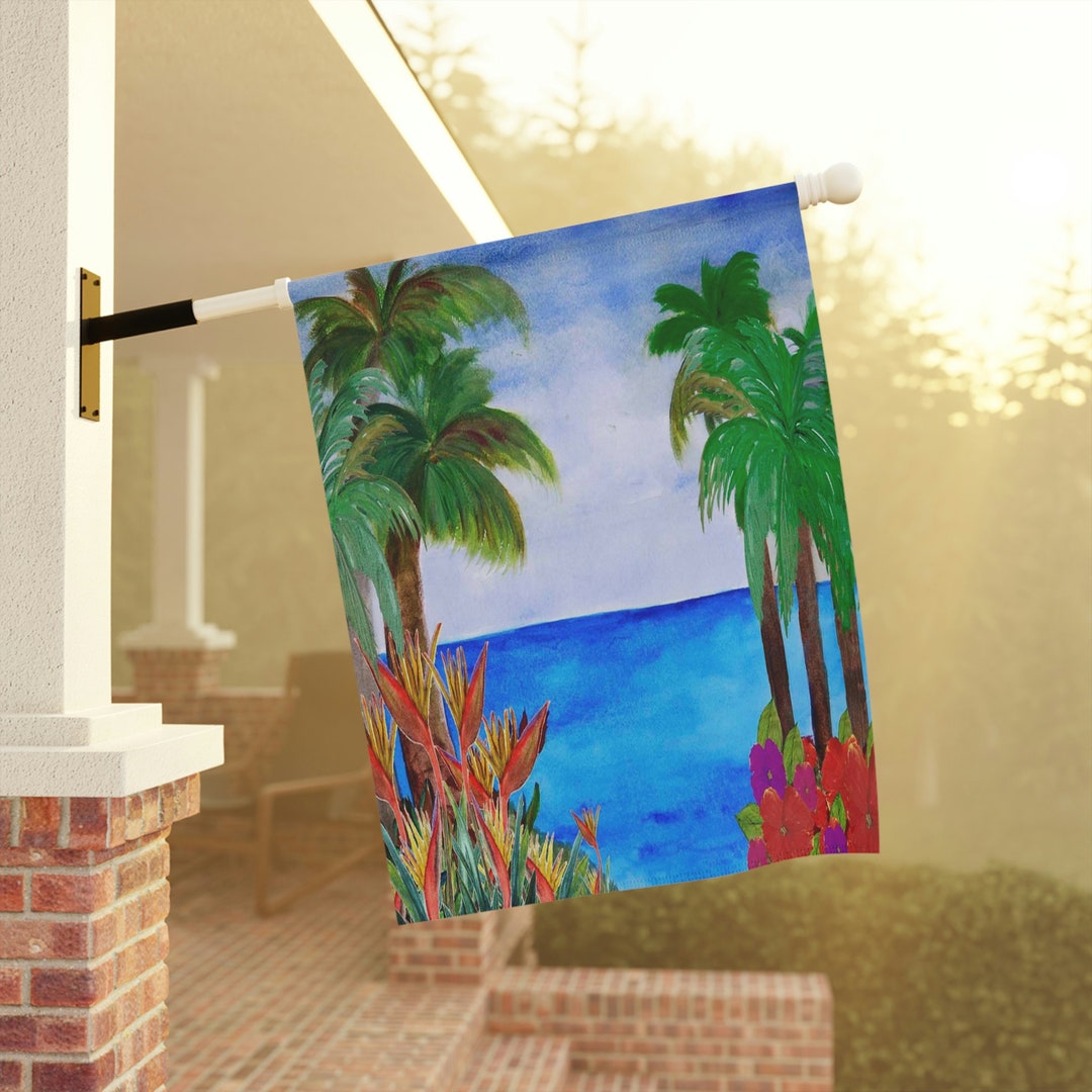 Caribbean Beach Coastal Tropical Home Garden & House Banner Flag With ...