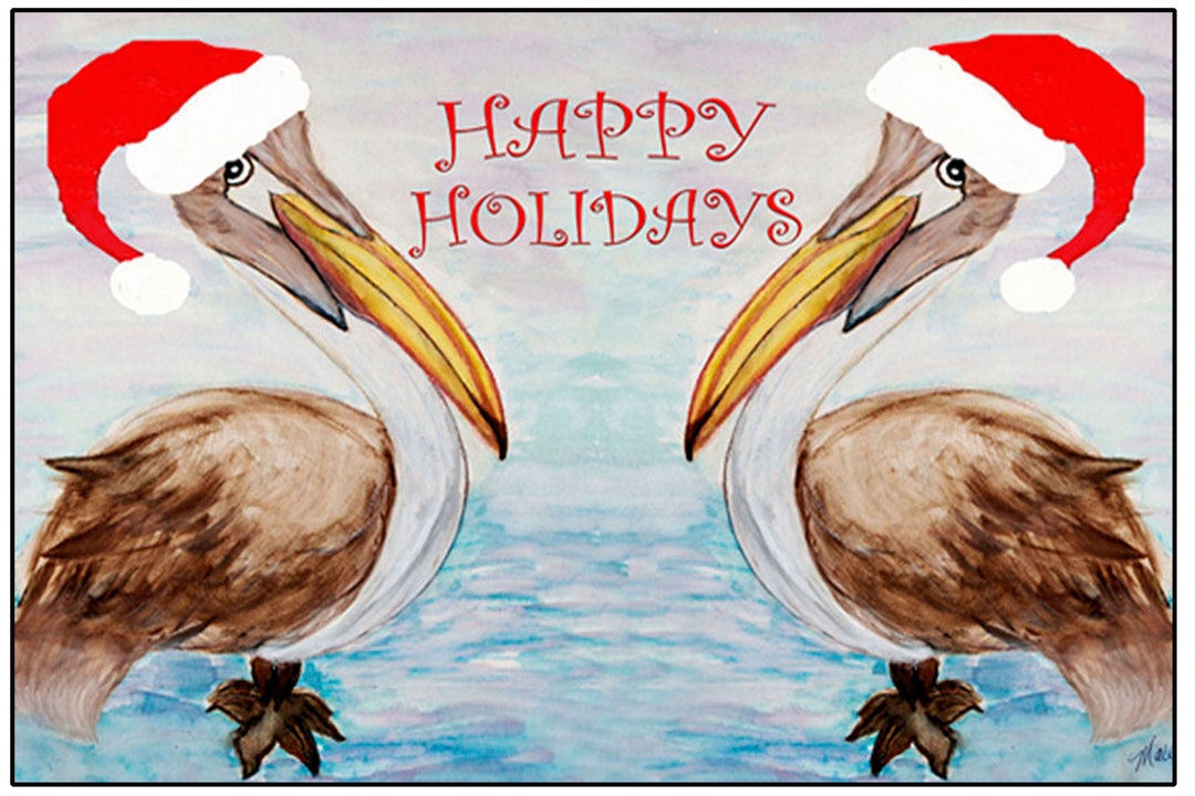Santa pelican in Holiday light Christmas coastal indoor - Etsy.de