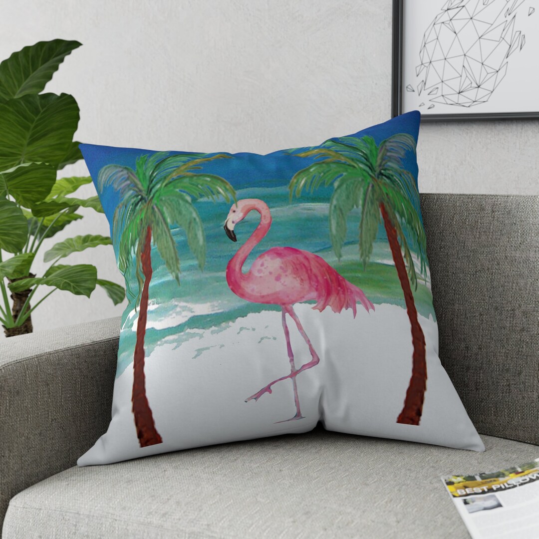 Flamingo and Palm Trees Beautiful Beach Coastal Home Art Broadcloth ...
