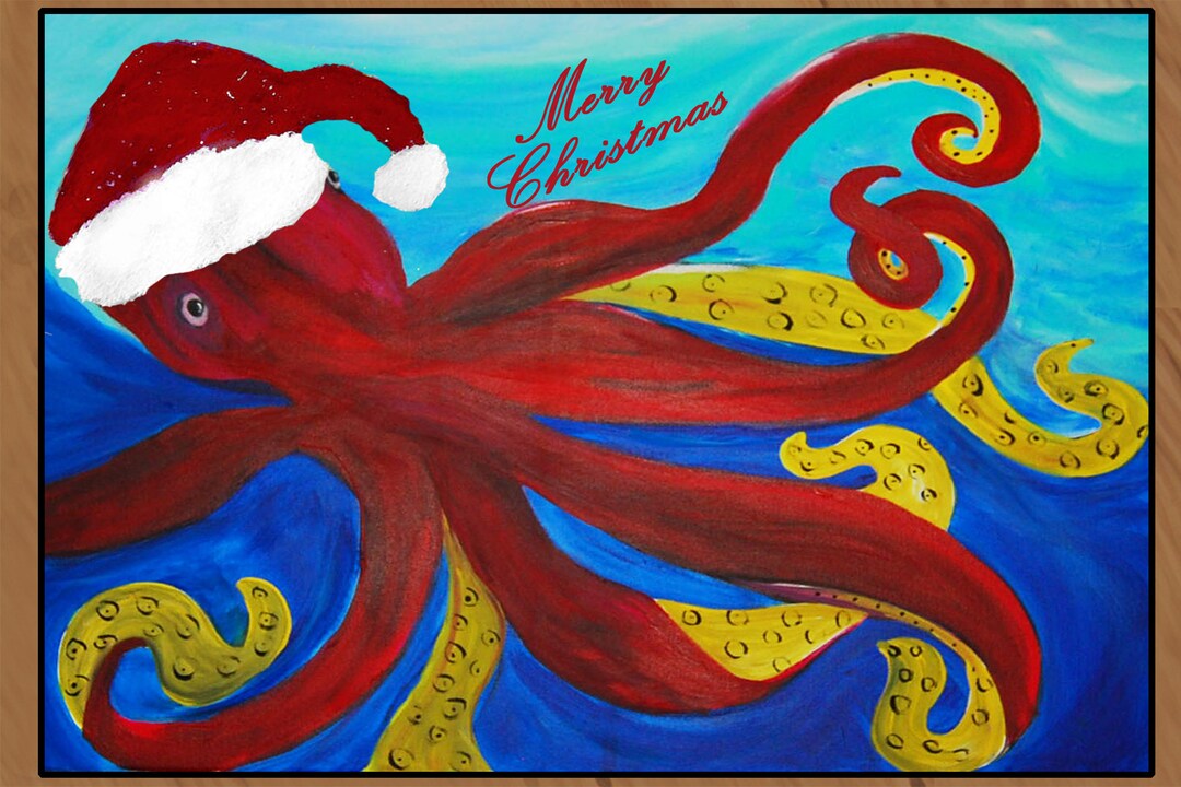 Merry Christmas Giant Santa Red Octopus Holiday Indoor Outdoor Door or ...