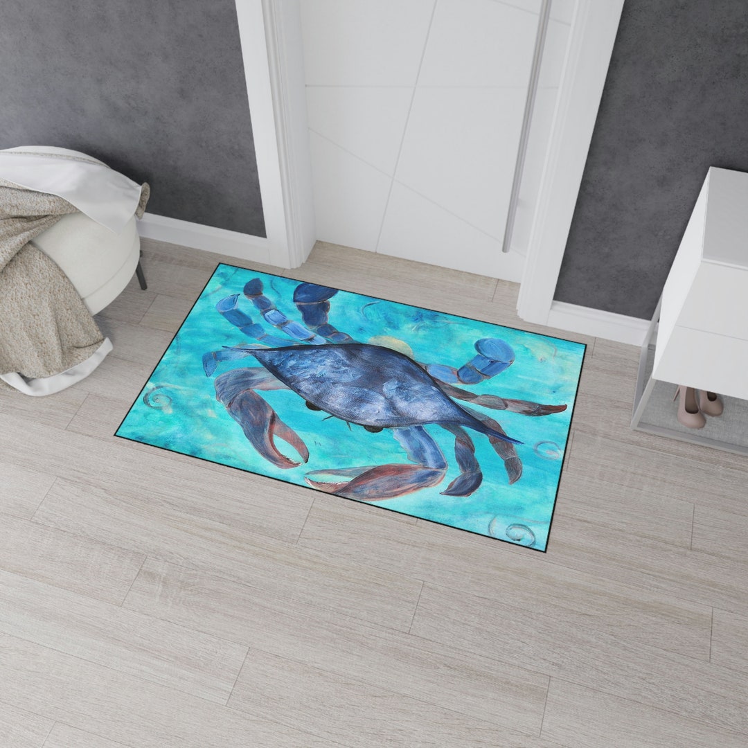 Blue Crab Sealife Coastal Beach Rug Floor Mat for Indoor or - Etsy