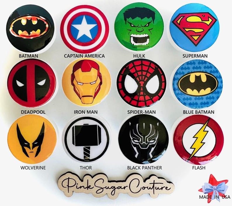 SUPERHERO Knobs Drawer Pulls Handles Bedding Kids Room Decor ...