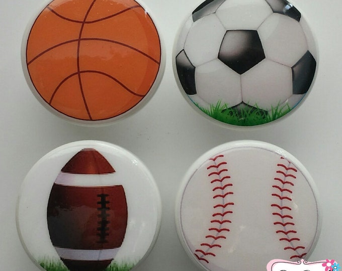 Set of 4 Baseball Knobs Softball or Baseball Drawer Pull Sports Theme Dresser Drawers Sports ...