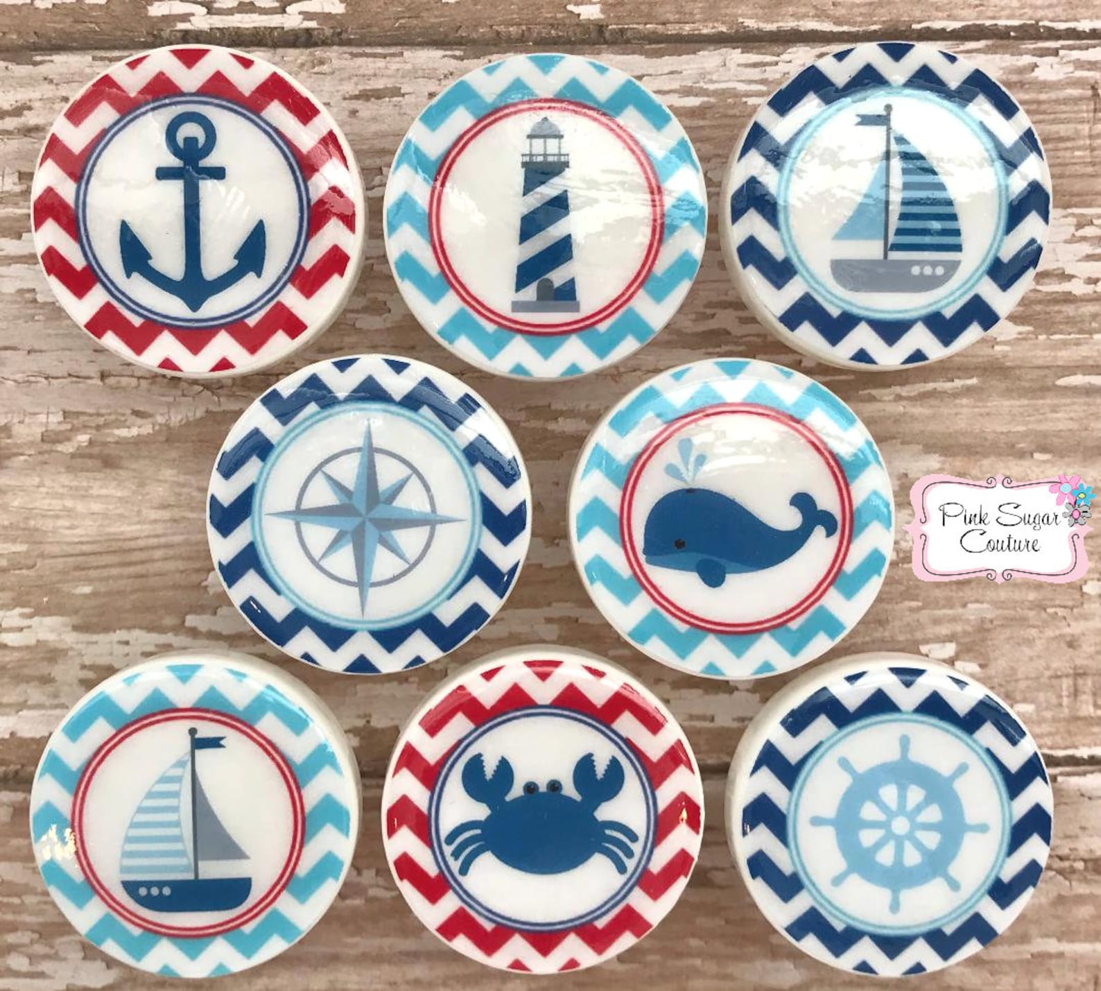 NAUTICAL KNOBS CHEVRON Drawer Pull Harper Sail Away Regatta | Etsy