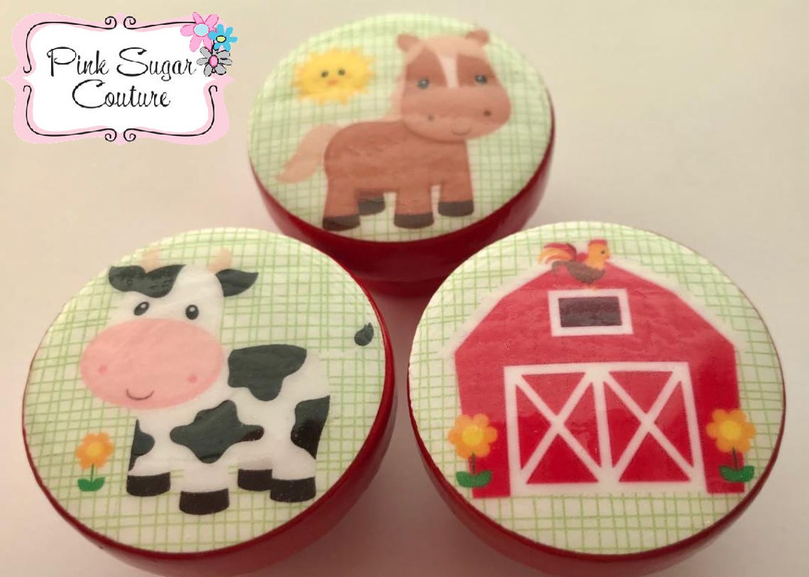 Knobs on the FARM BABIES ANIMALS Red Barn Barnyard Farmhouse My Little ...
