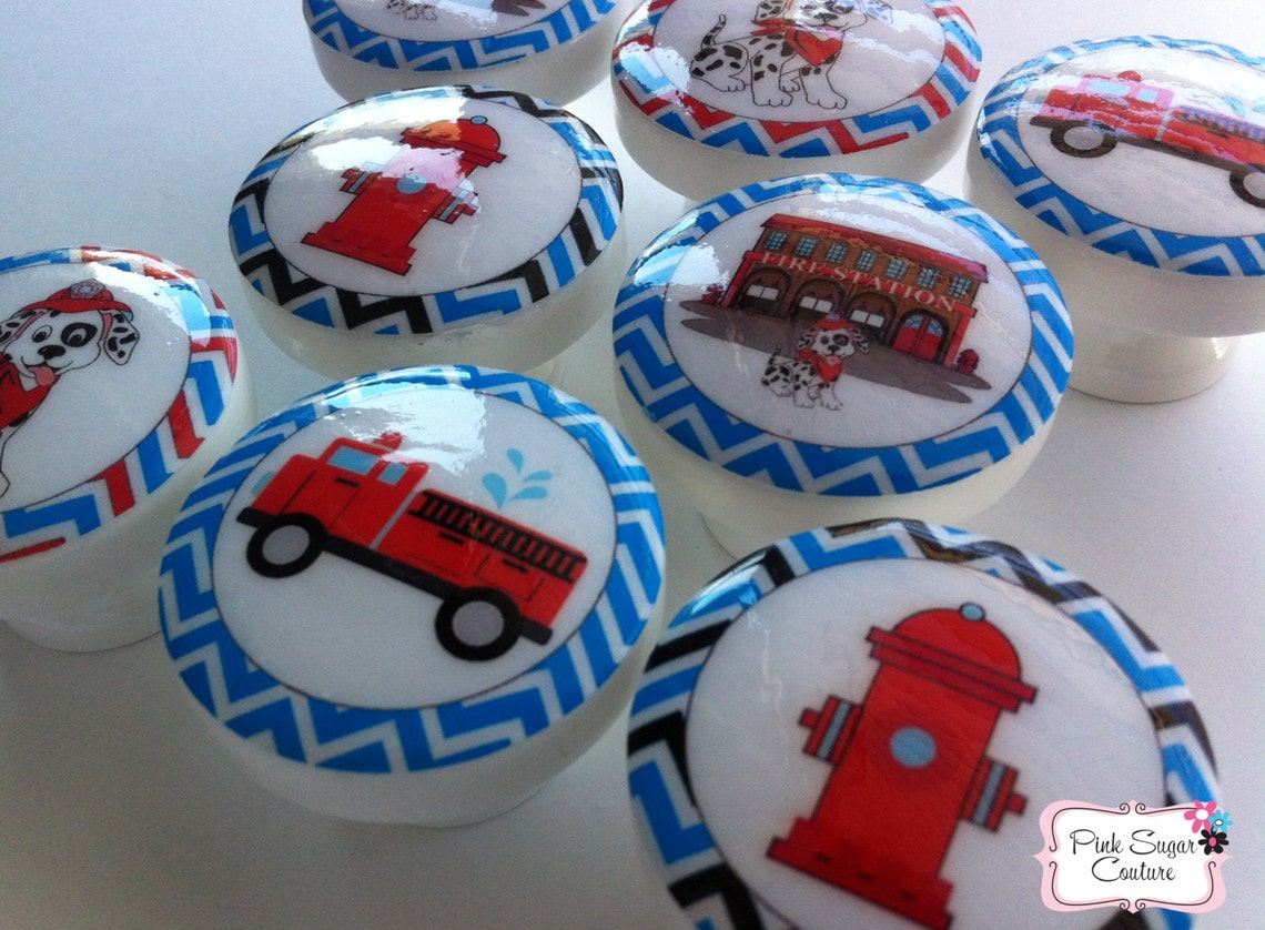 Fireman Knobs Firetruck Station House Fireman Chevron Fire Dog | Etsy