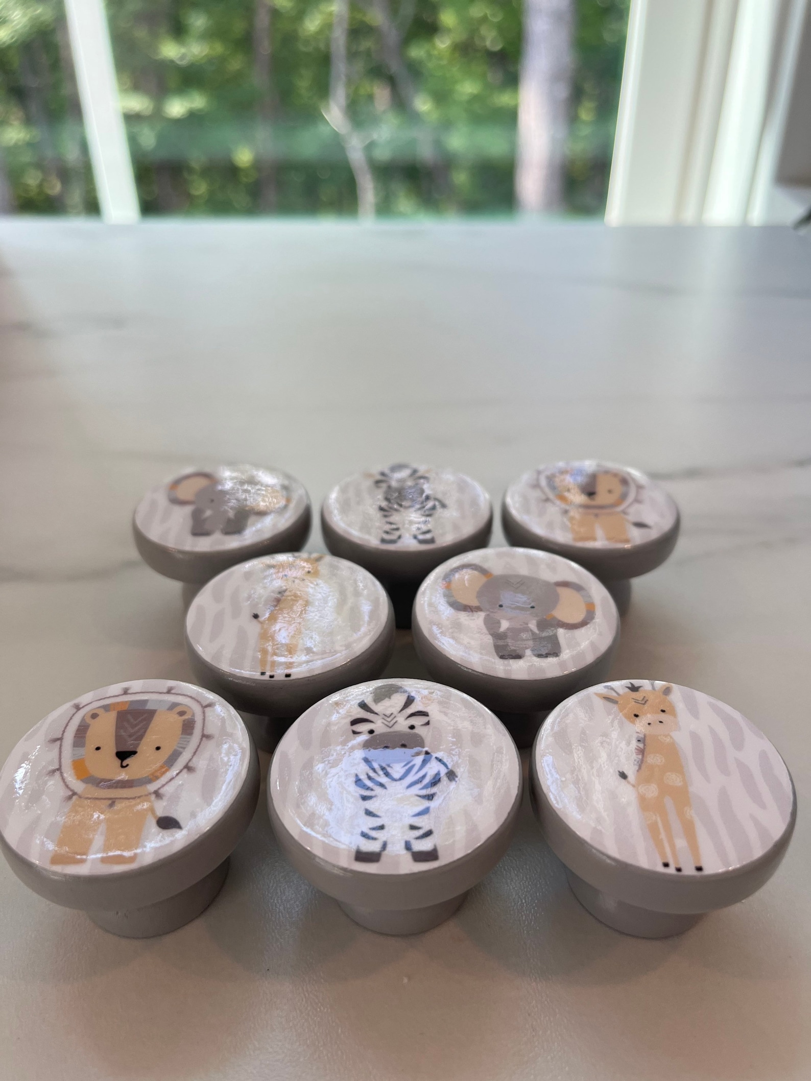 JUNGLE SAFARI KNOBS Gray Tan Bedding Kids Nursery Drawer Pulls ... Elephant Giraffe Lion Zebra ...