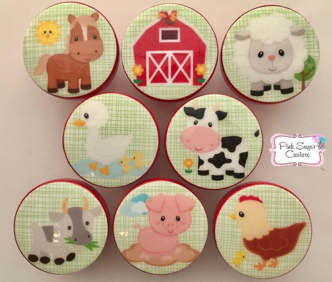 Knobs on the FARM BABIES ANIMALS Red Barn Barnyard Farmhouse My Little ...