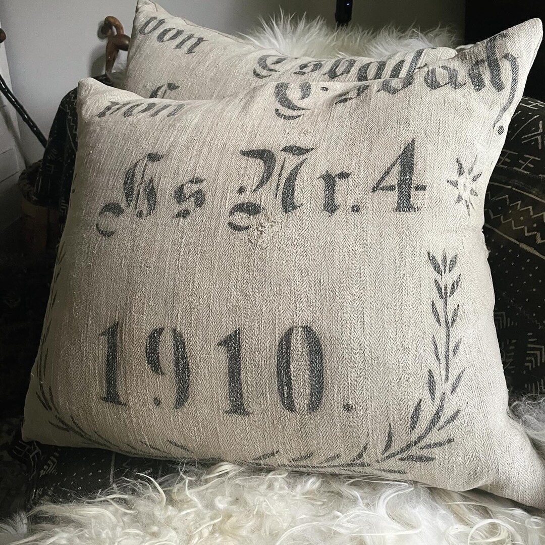 Antique German Grain Sack Pillows, 1910, Matched Pair. - Etsy