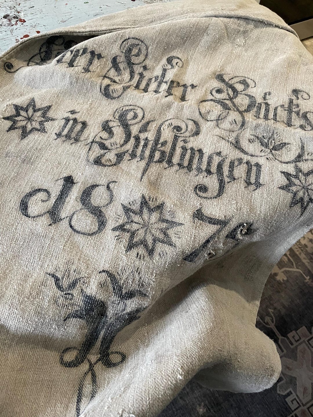 Antique German Grain Sack,1875 Feed Sack, Wonderful Rusty Stains and ...