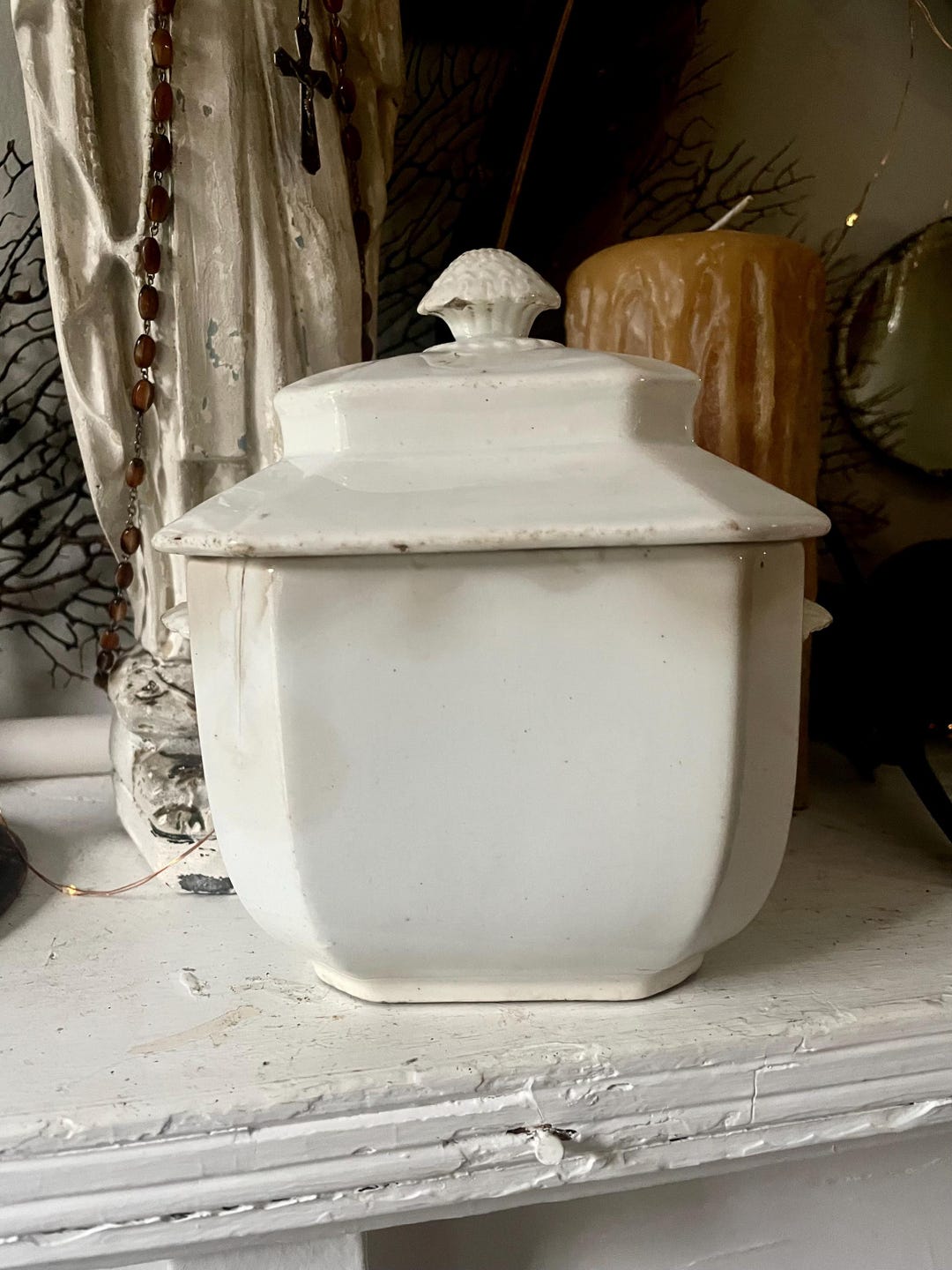 Antique Ironstone Sugar Box, Buttery, Crackled, Farmhouse, Paris ...