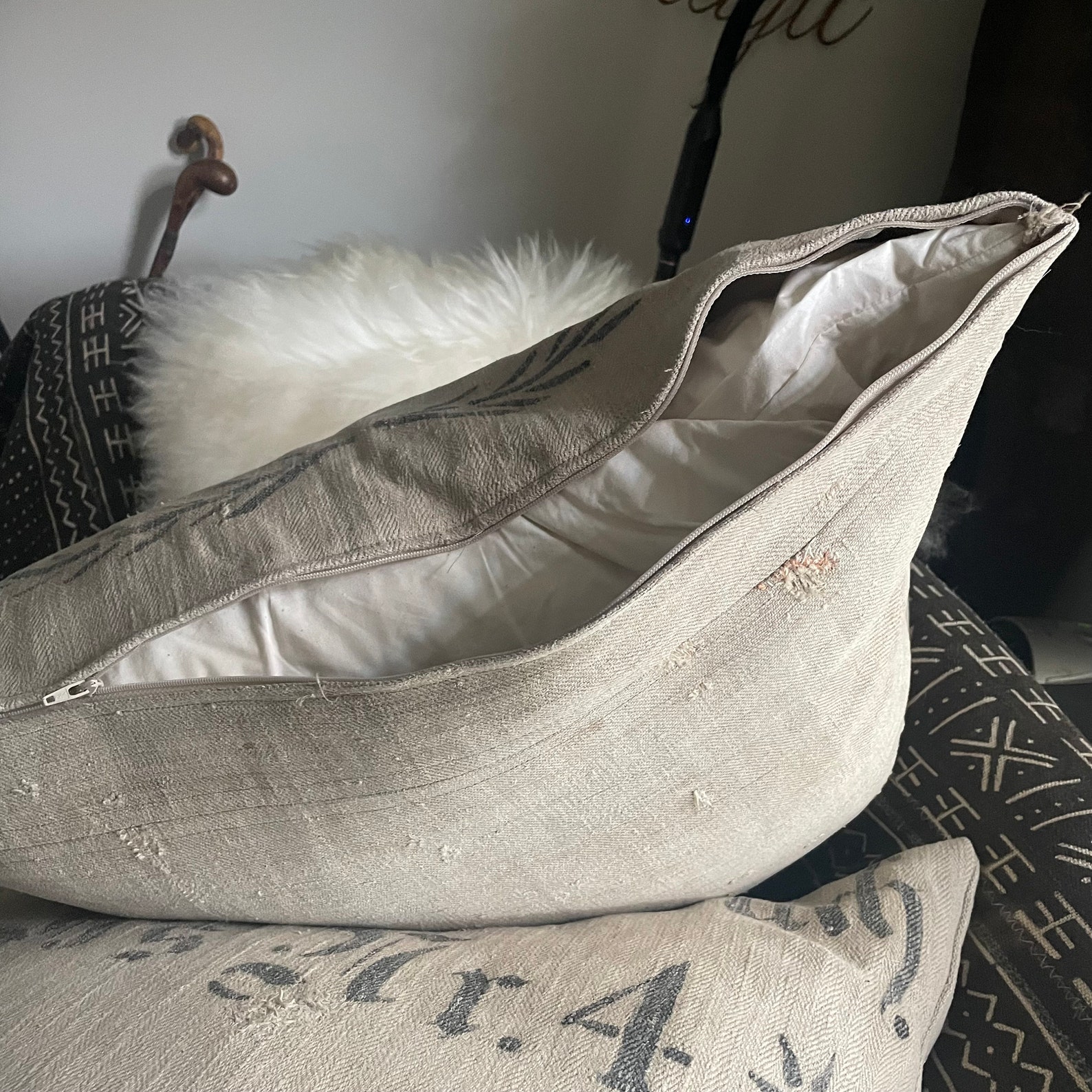 Antique German Grain Sack Pillows, 1910, Matched Pair. - Etsy