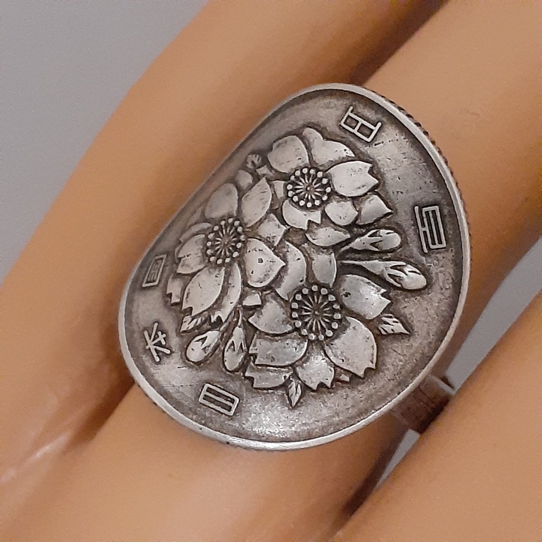 RING, CHERRY BLOSSOM, Japanese, 100 Yen Coin, Handmade Rings, Authentic ...