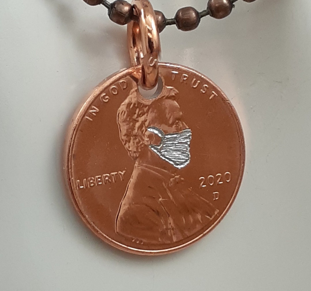 PENDANT, CHARM, PENNY 2020, Covid Mask Pendant, Lincoln One Cent, Mask ...