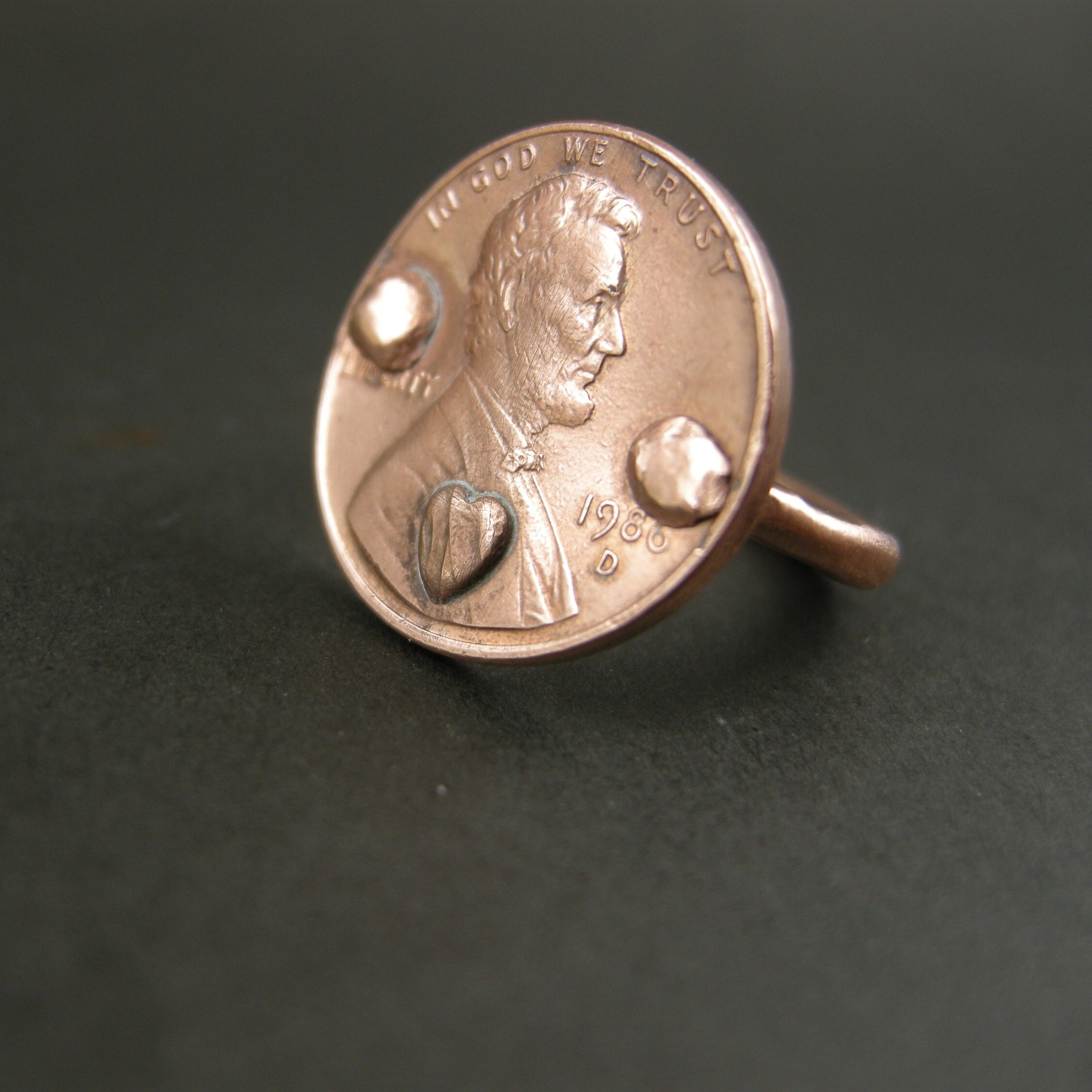 RING ZINC PENNY With Raised Heart Lucky at Love | Etsy
