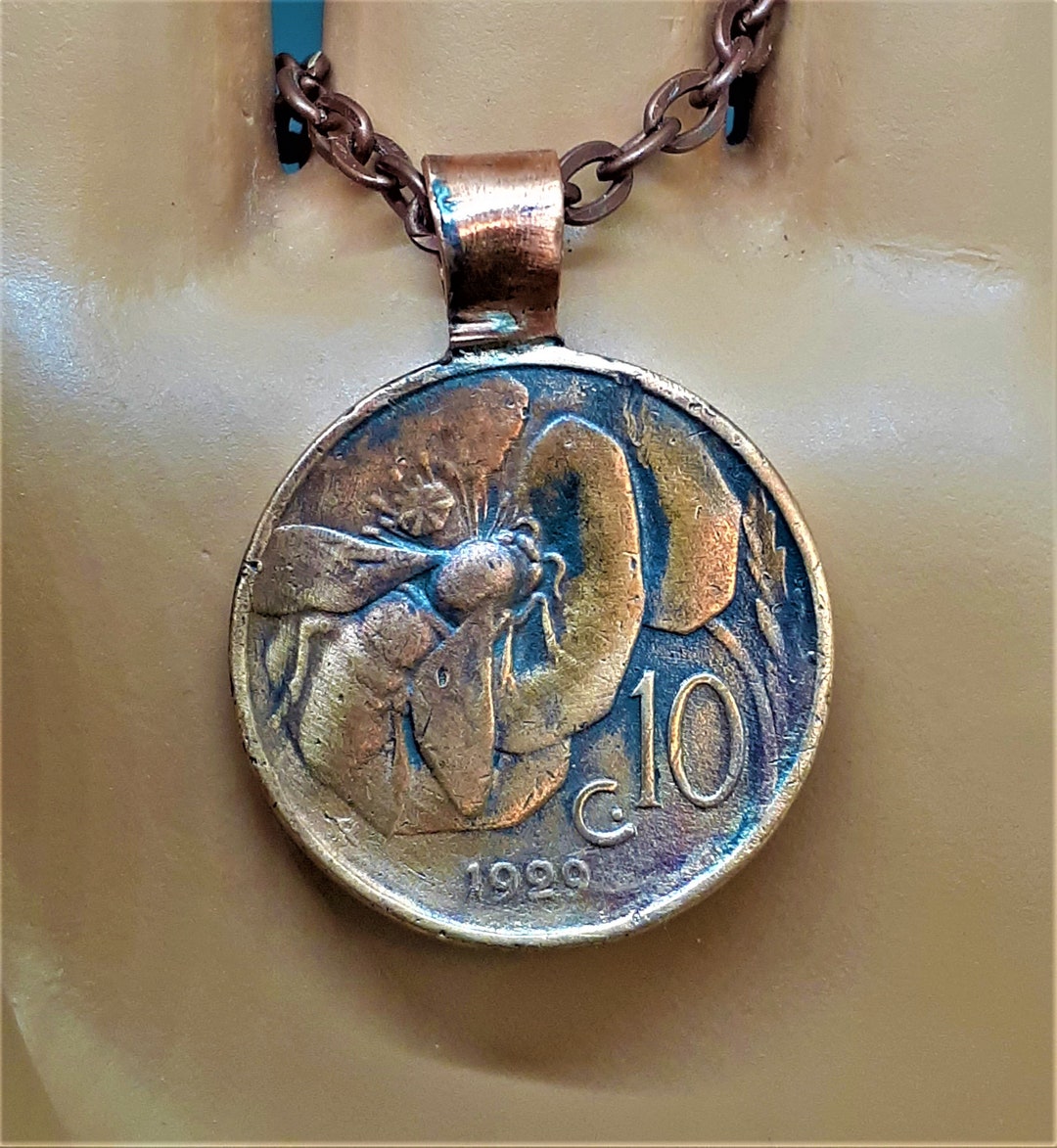 PENDANT, HONEY BEE, Italy Coin, Italian 10 Centesimi Honey Bee Pendant ...