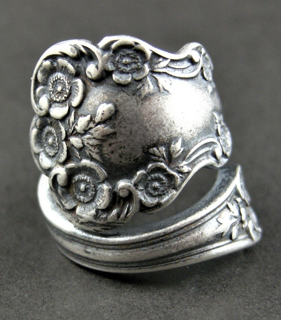 Handmade Floral Sterling Silver Spoon Ring - Antique Style (size 7-12 ...