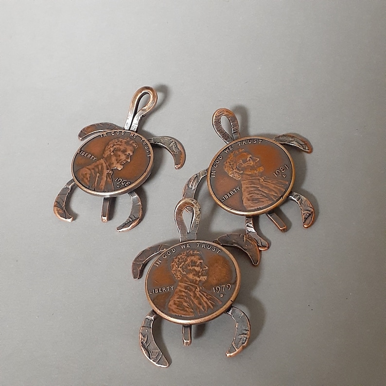 PENDANT SEA TURTLE, Handmade, Copper Penny Sea Turtle, Turtle Sculpture ...