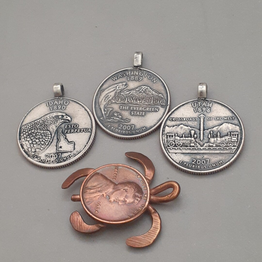 Handmade State Quarter Pendant: Patina Coin Jewelry, 18" Silicone ...